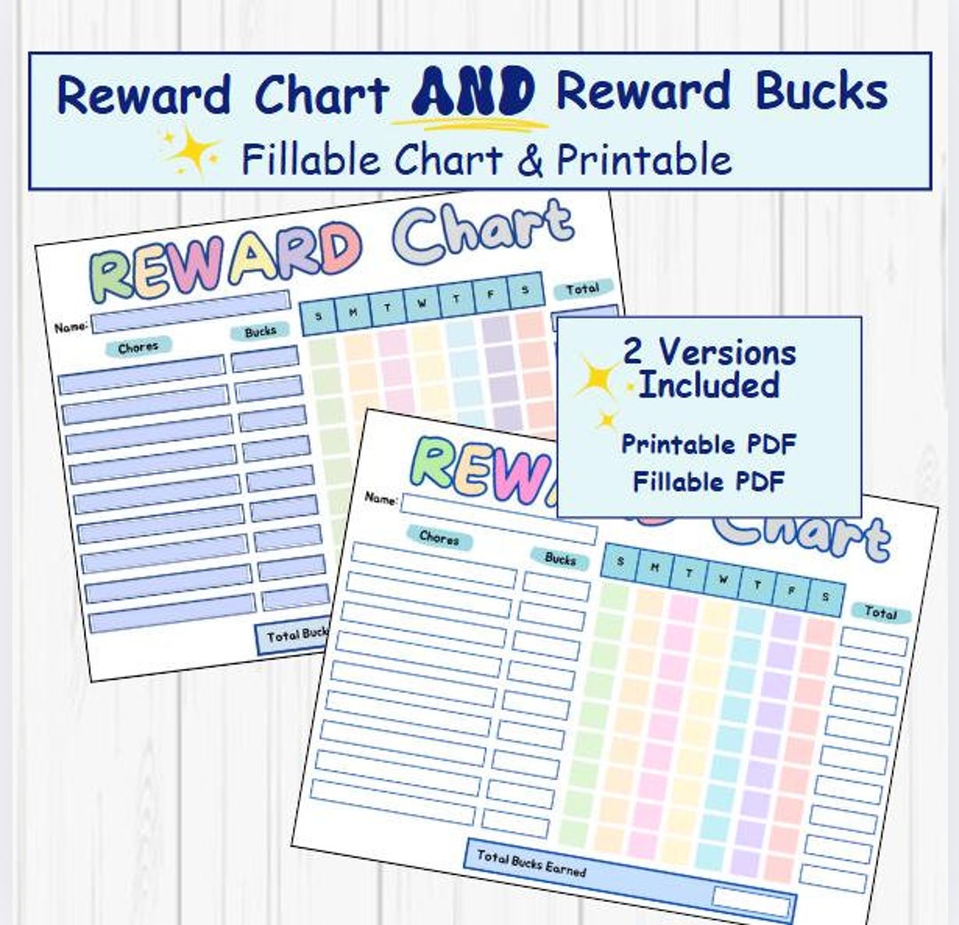 Reward Chart, Kids Reward Bucks, Printable and Editable Reward Chart ...