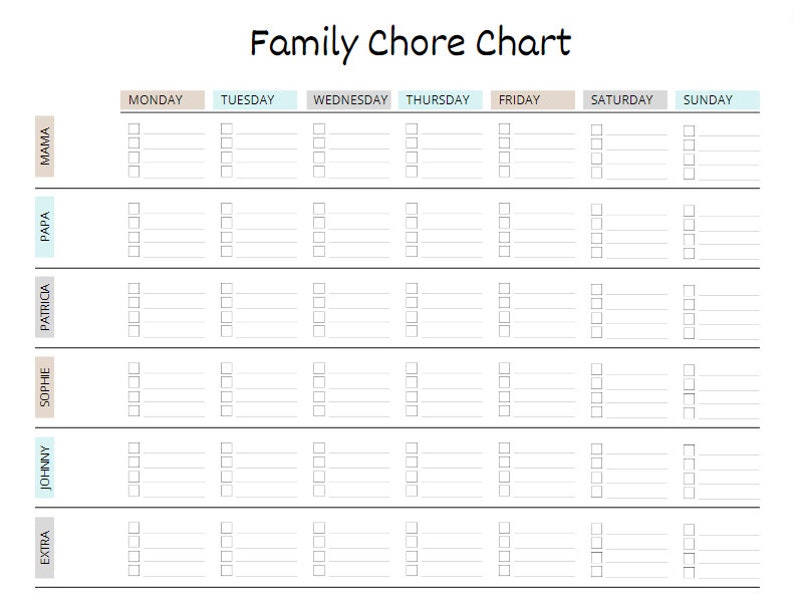 Weekly Family Planner Simple Family Chore Chart Family Schedule Family ...