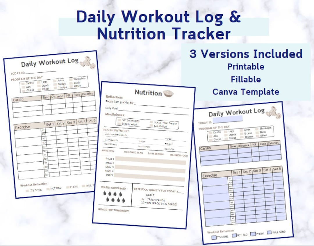 Daily Workout Log Bundle | Daily Wellness Log | Daily Fitness Log ...