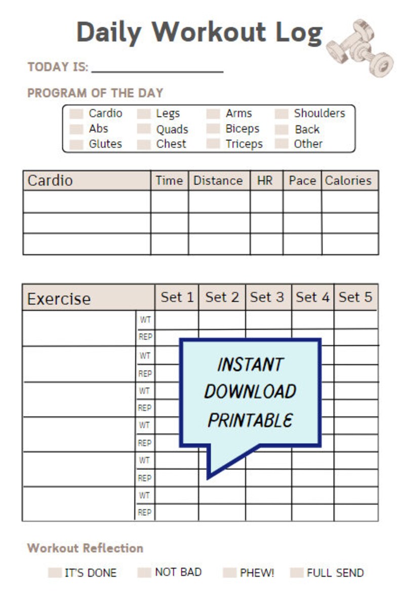 Daily Workout Log Bundle | Daily Wellness Log | Daily Fitness Log ...