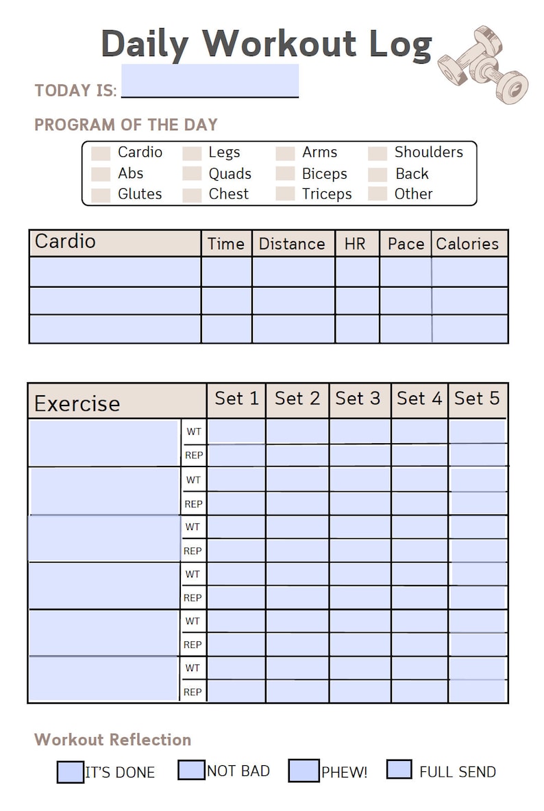 Daily Workout Log Bundle | Daily Wellness Log | Daily Fitness Log ...