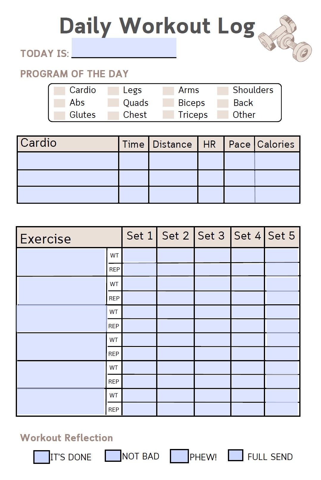 Daily Workout Log Bundle | Daily Wellness Log | Daily Fitness Log ...