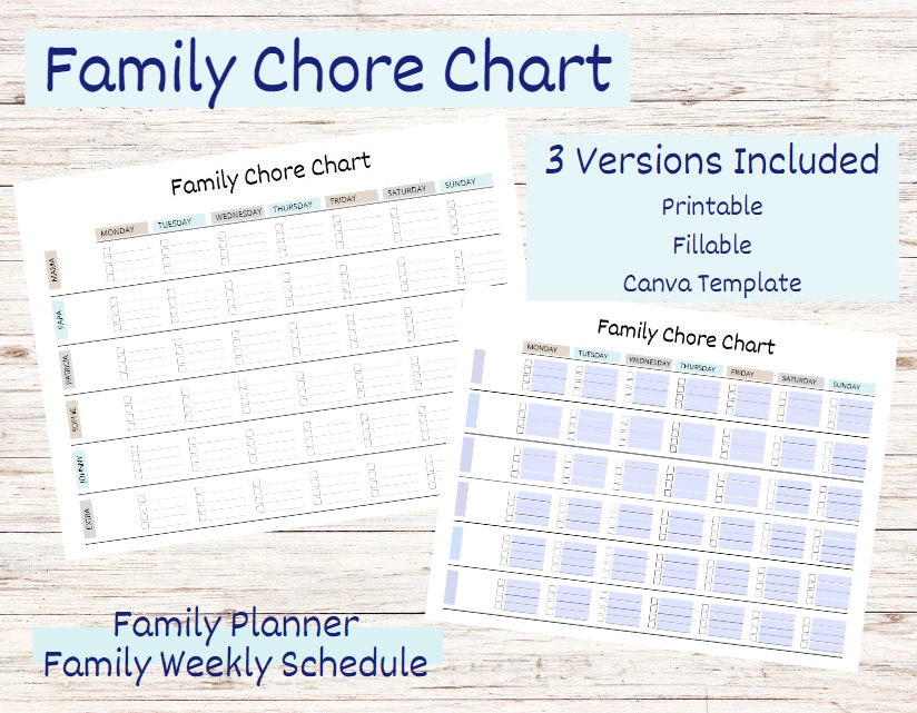 Weekly Family Planner Simple Family Chore Chart Family Schedule Family ...