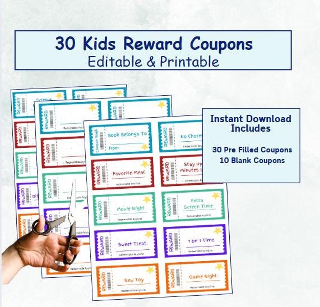 Kids Coupon Book Printable, Editable Kid Coupon Book, Kids Reward ...
