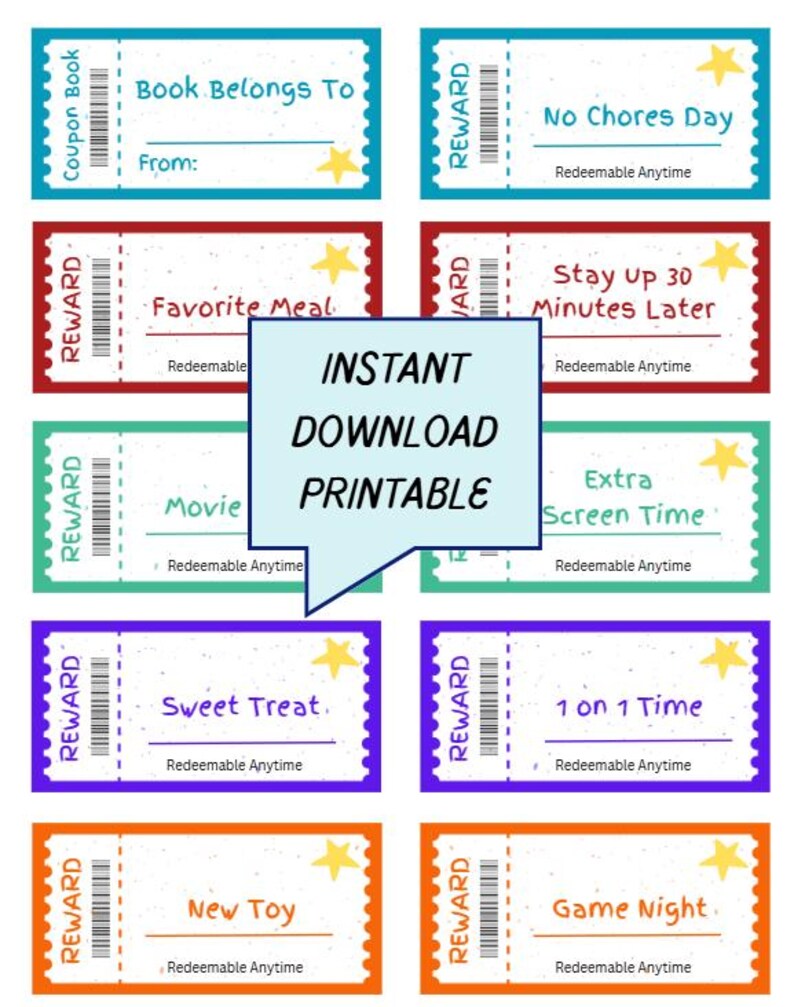 Kids Coupon Book Printable, Editable Kid Coupon Book, Kids Reward ...