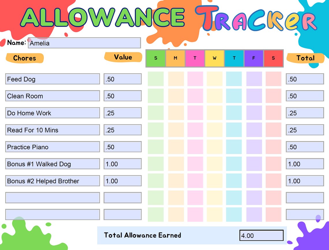 Allowance Tracker | Kids Allowance Chart | Reward Chart | Allowance ...
