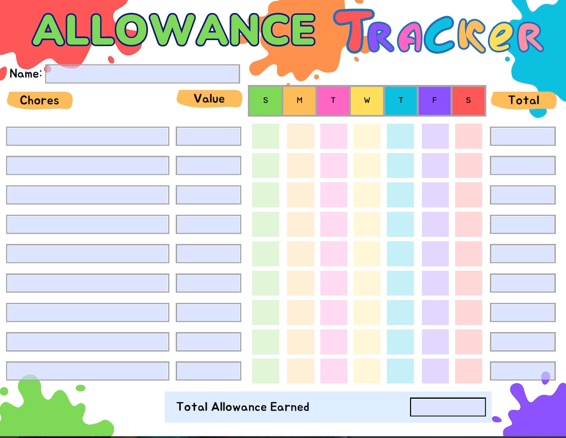 Allowance Tracker | Kids Allowance Chart | Reward Chart | Allowance ...