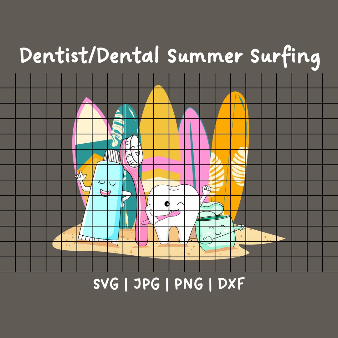 Summer Beach Surfing Dentist, Dental Teeth, SVG, JPG, PNG Bundle, Beach ...