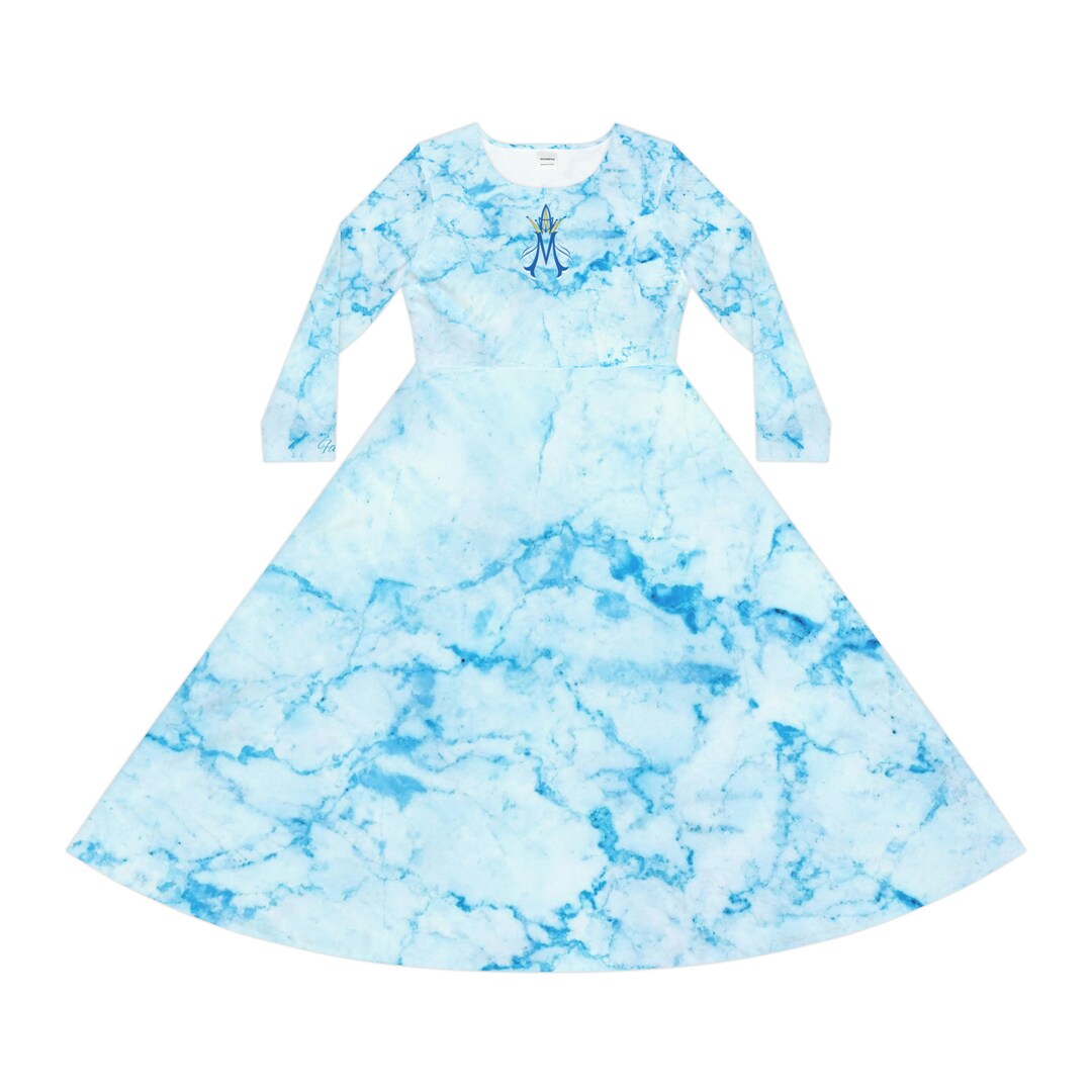 Catholic SR Mary Auspice Blue Marble Women's Long Sleeve Dance Dress ...