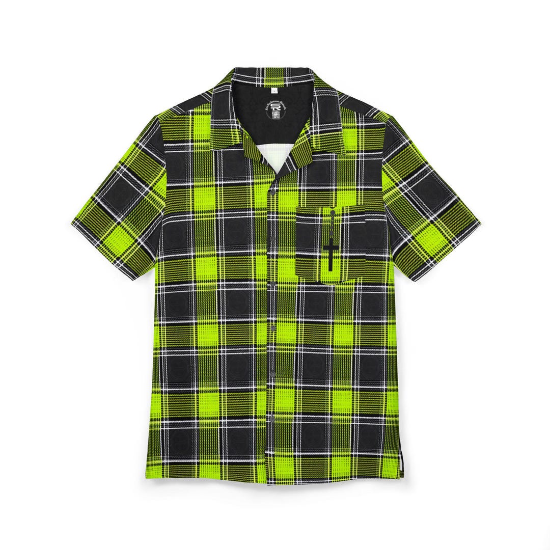 Green Plaid With Religious Symbols and Rosary on Pocket, Catholic ...