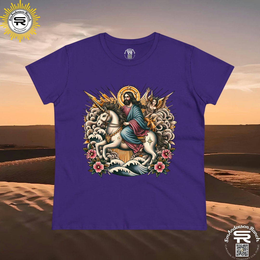 Jesus Riding a Unicorn SR Women's Traditional Catholic Christian ...