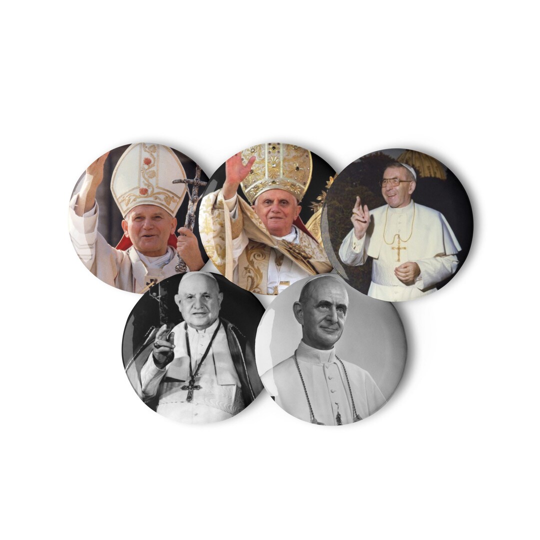 Roman Catholic Popes Set of 5 Pin Buttons, Pope John XXIII, Paul VI ...