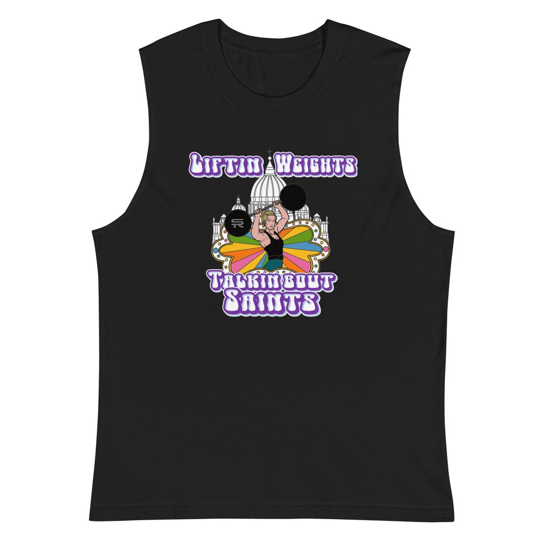 Lifting Weights Talking About Saints Catholic Gym SR Muscle Shirt ...