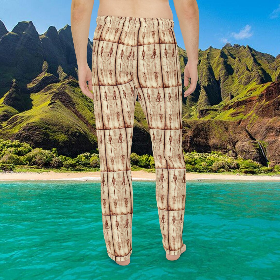 Religious Pajama Pants, Shroud of Turin Grid SR Print, Men's Lounge ...