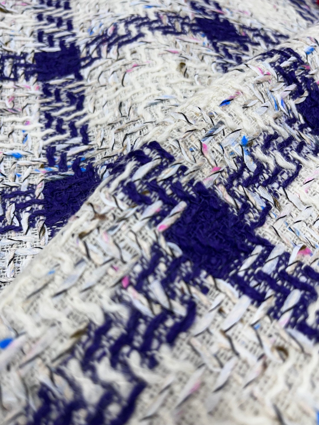 100% Real Wool (coating) Italian Fabric Ivor/purple Boucle Plaid Style ...
