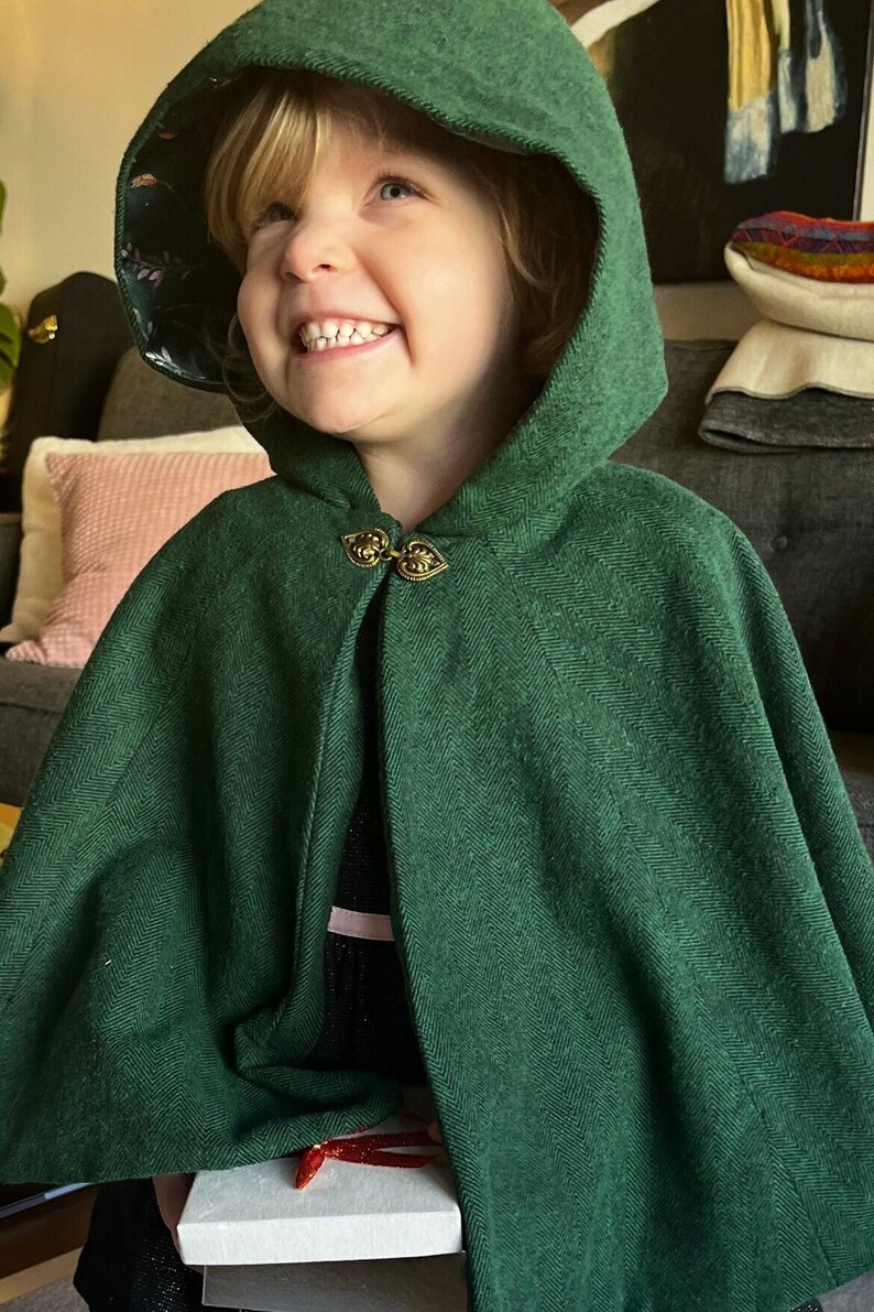 Handmade Forest Green Cape - Kids Size Small, Herringbone Brushed ...