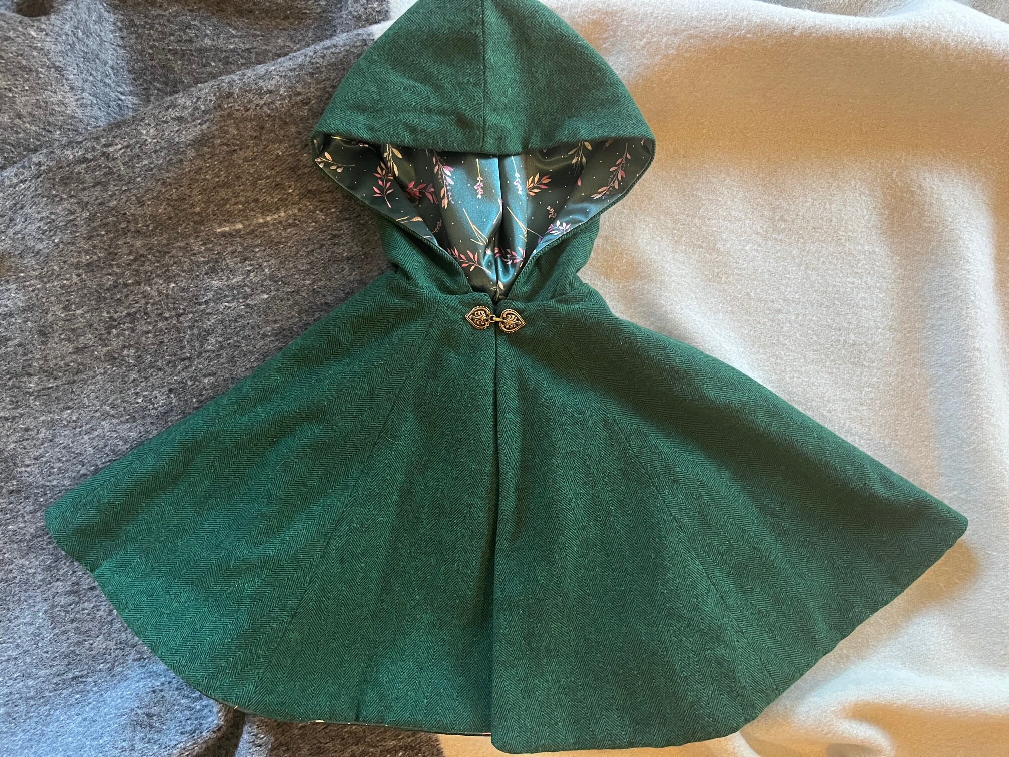 Handmade Forest Green Cape - Kids Size Small, Herringbone Brushed ...