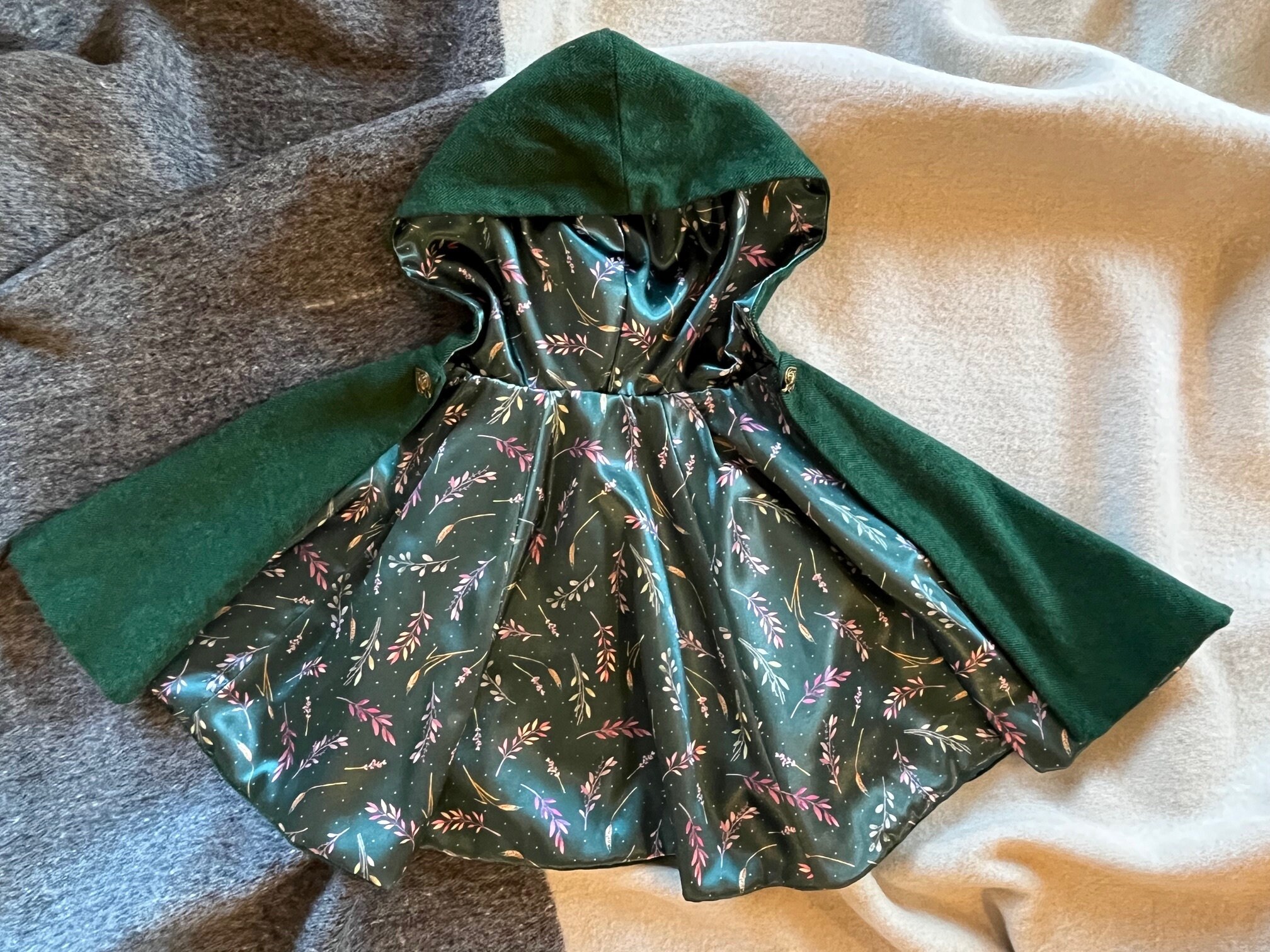 Handmade Forest Green Cape - Kids Size Small, Herringbone Brushed ...