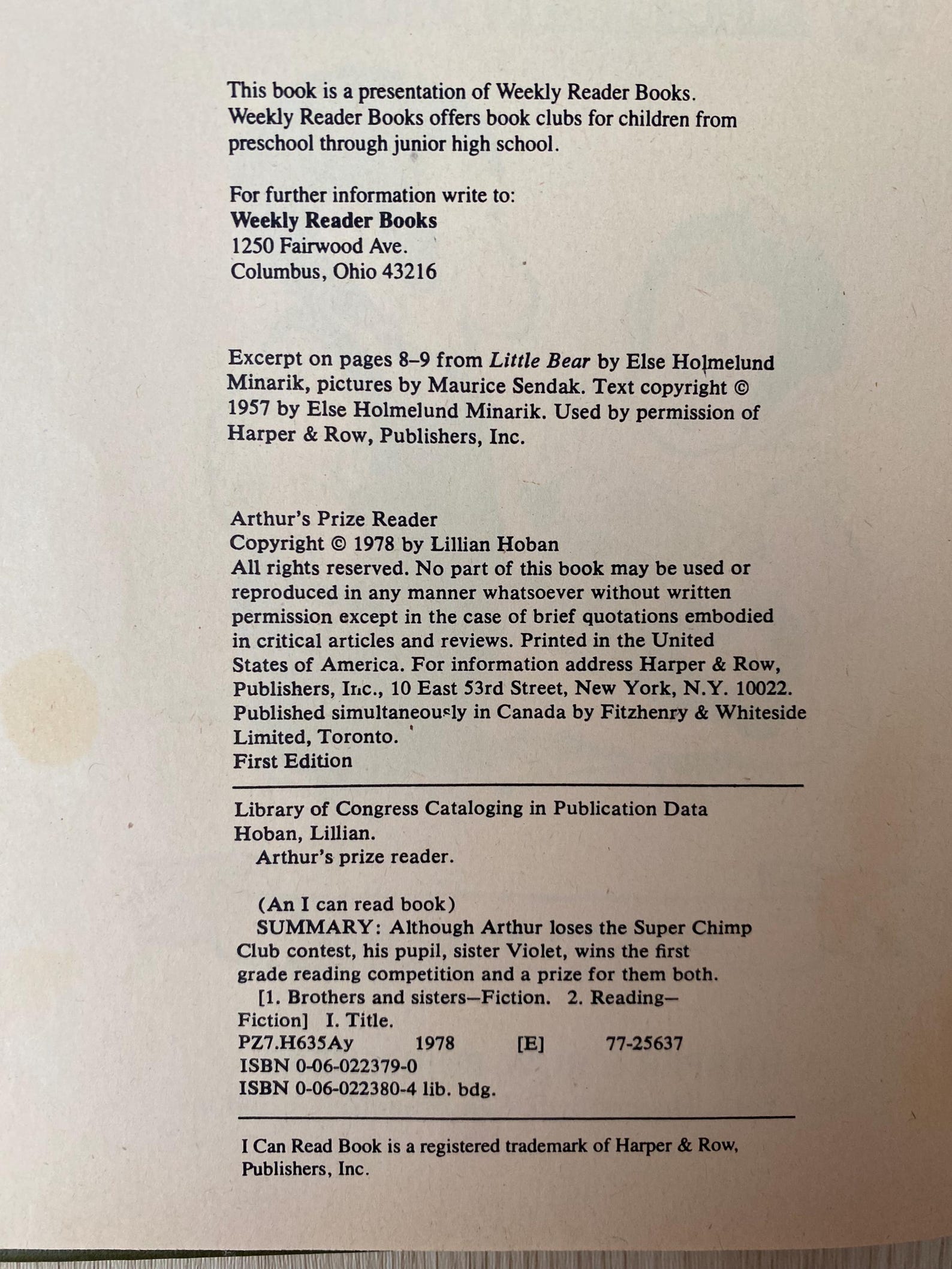 1978 First Edition Vintage Book Arthur’s Prize Reader by Lillian Hoban ...