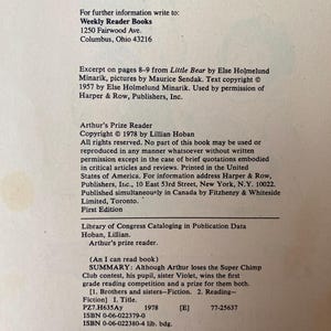 1978 First Edition Vintage Book Arthur’s Prize Reader by Lillian Hoban ...