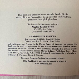 1970 Vintage Book A Bargain for Frances, Written by Russell Hoban and ...