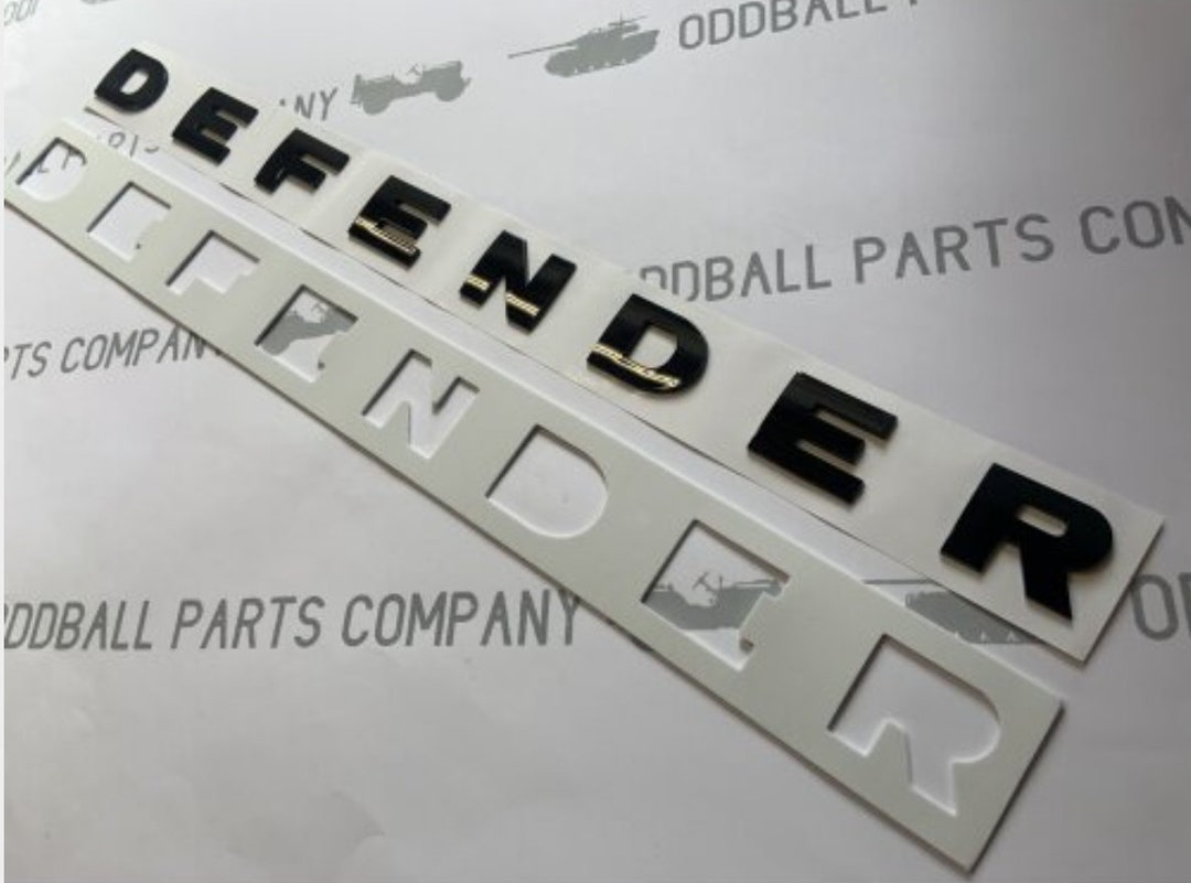 Land Rover Defender Bonnet Badge 3D Lettering Emblem Gloss Black 570mm ...