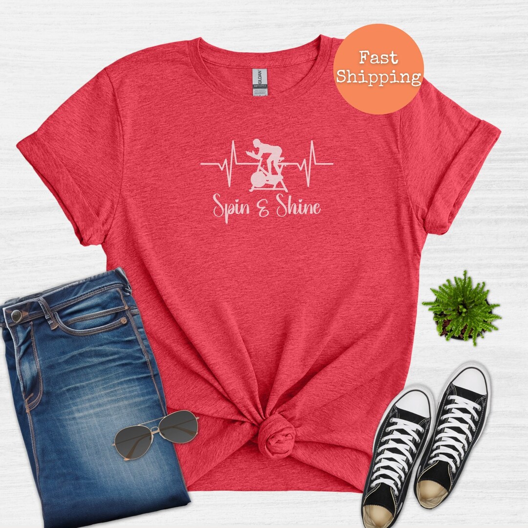 Spin & Shine Cyclist Heartbeat Spinning T-shirt, Indoor Cycling Lover ...