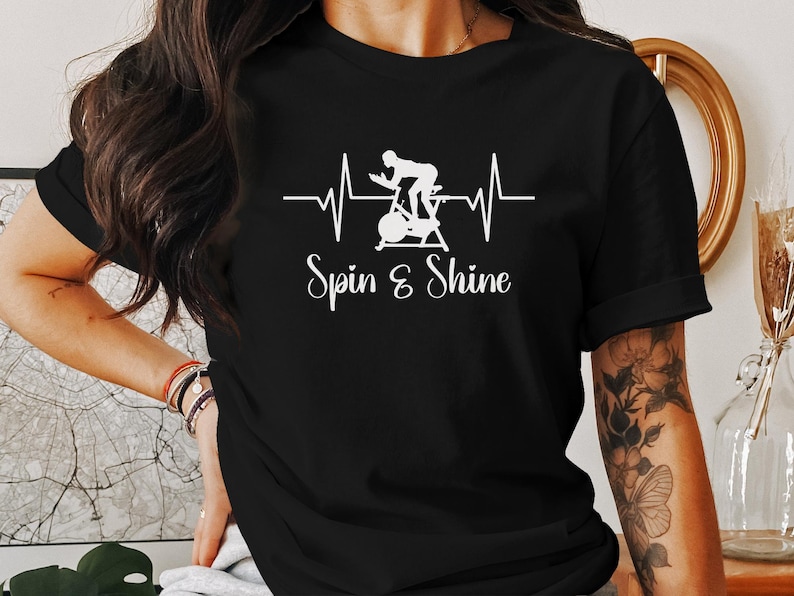 Spin & Shine Cyclist Heartbeat Spinning T-shirt, Indoor Cycling Lover ...