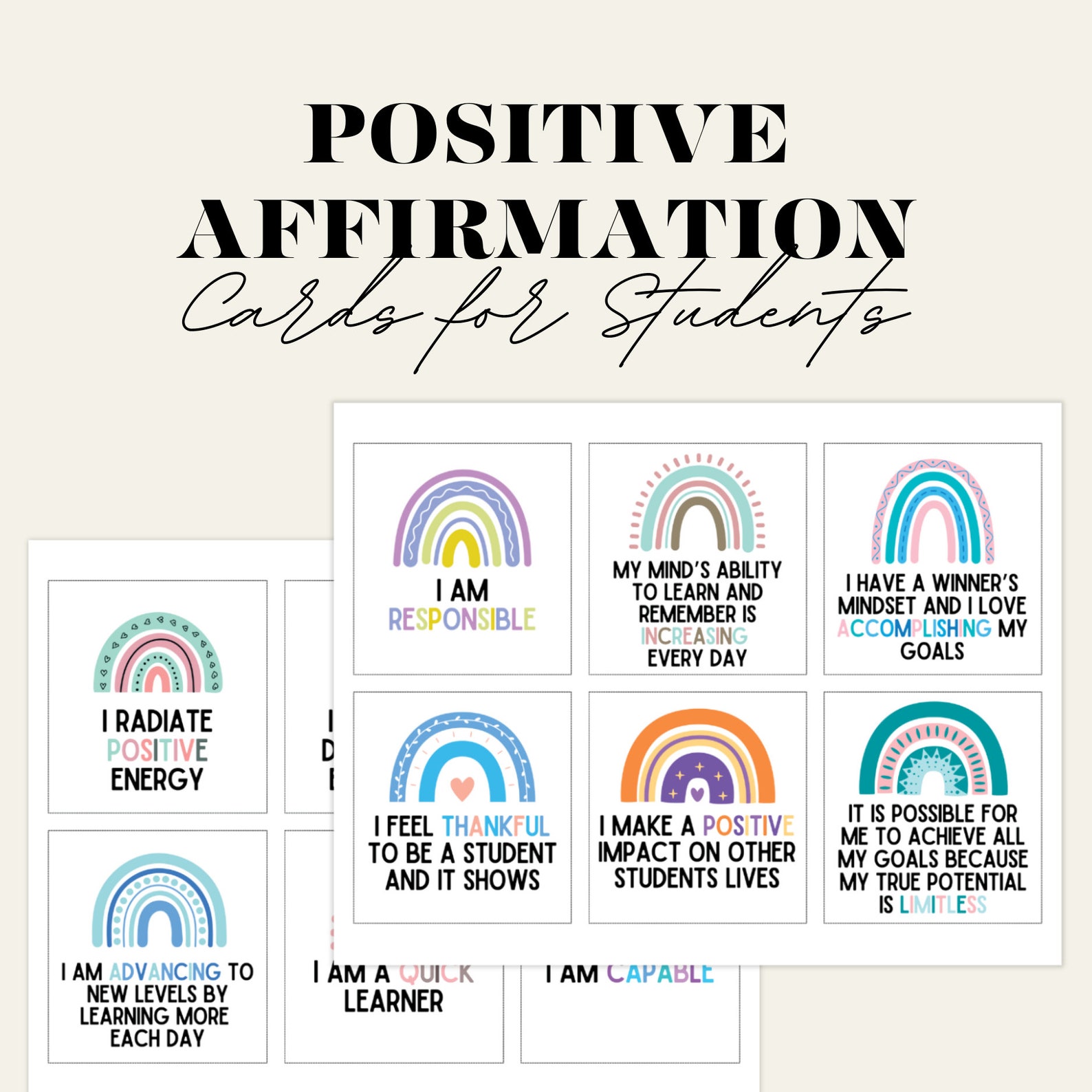 Positive Affirmation Cards for Students | 30 Positive Affirmation Cards ...