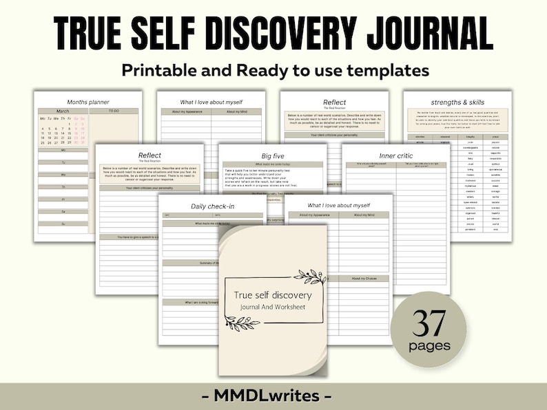 Self Discovery Journal, Reflection Journal, Self Improvement Worksheet ...