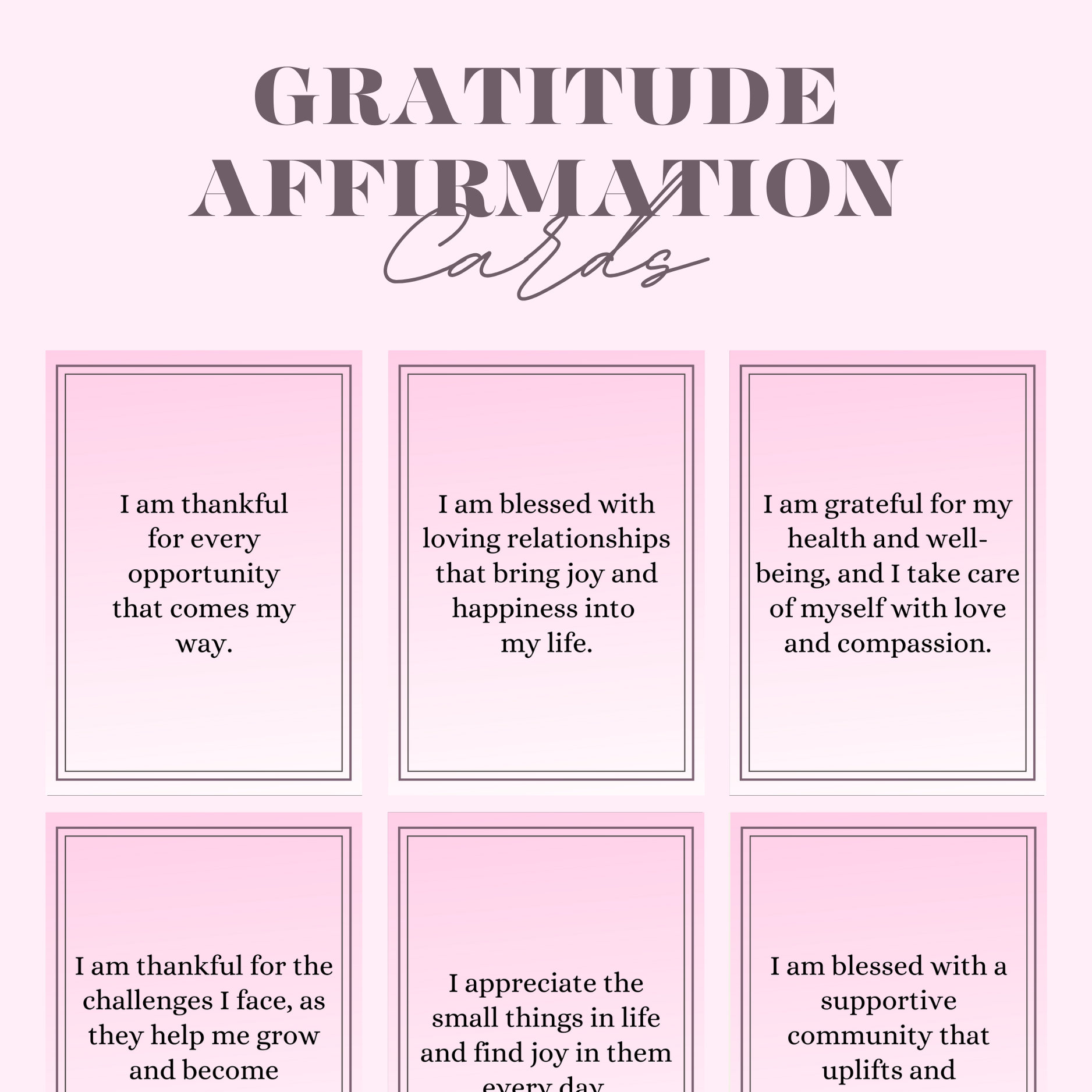 50 Gratitude Affirmation Cards | Daily Gratitude Card | Gratitude ...