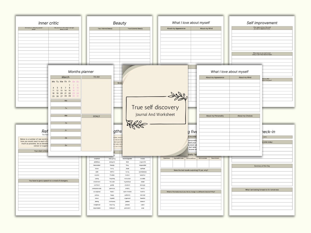 Self Discovery Journal, Reflection Journal, Self Improvement Worksheet ...