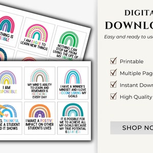 Positive Affirmation Cards for Students | 30 Positive Affirmation Cards ...