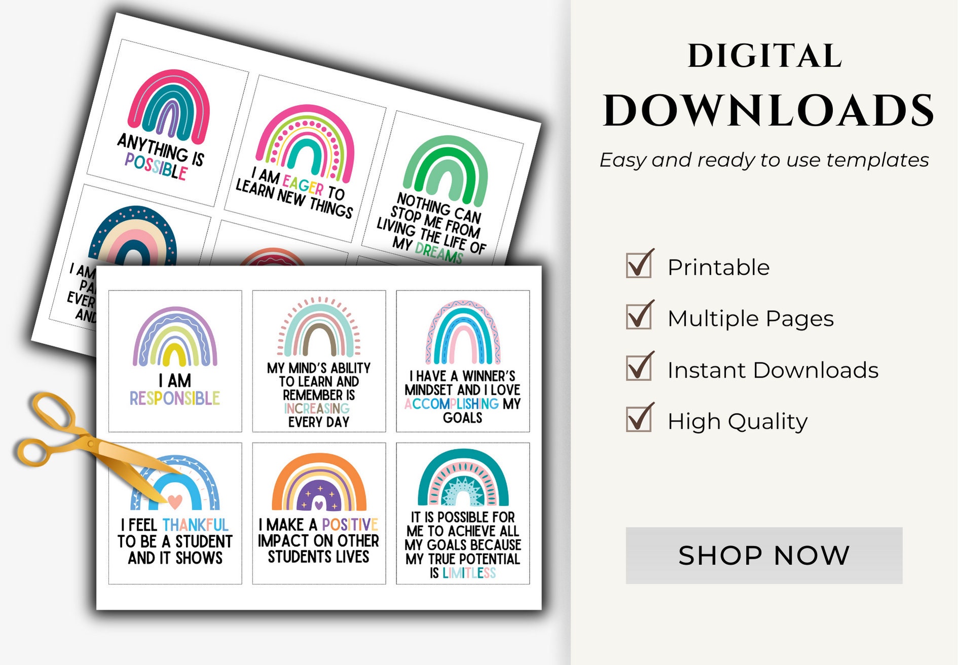 Positive Affirmation Cards for Students | 30 Positive Affirmation Cards ...