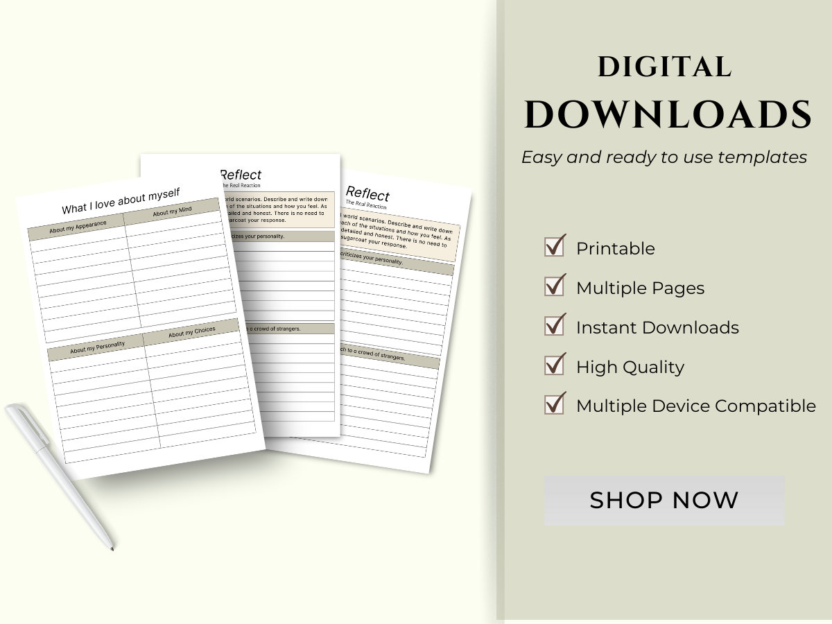 Self Discovery Journal, Reflection Journal, Self Improvement Worksheet ...