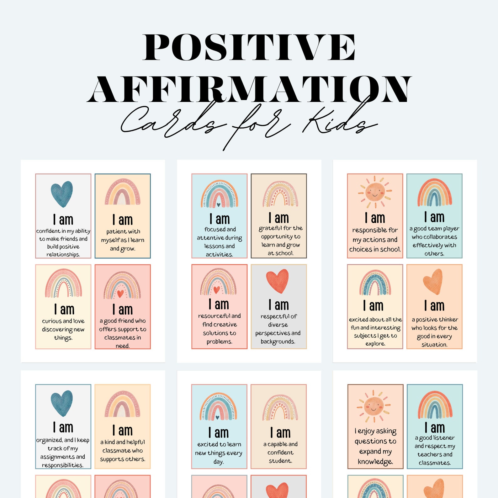 Positive Affirmation Card for Kids | 24 Affirmation Cards | Kids ...