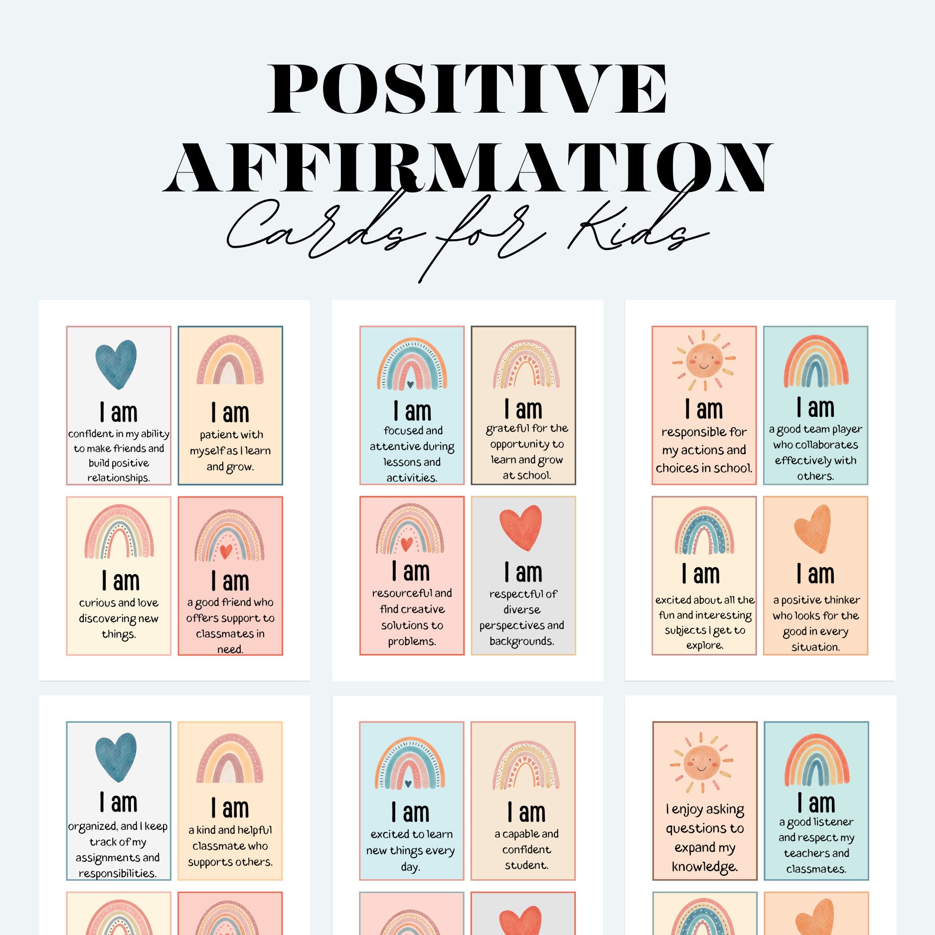 Positive Affirmation Card for Kids 24 Affirmation Cards Kids ...