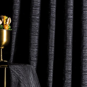Bohemian Black Crinkled Curtains, Luxury Textured Curtains Panel ...