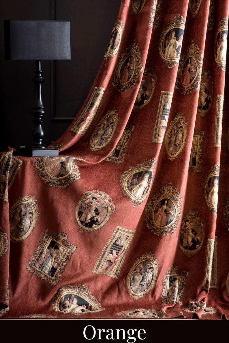 Vintage Baroque Curtains Panel, Portrait Print Drapes, White Black ...