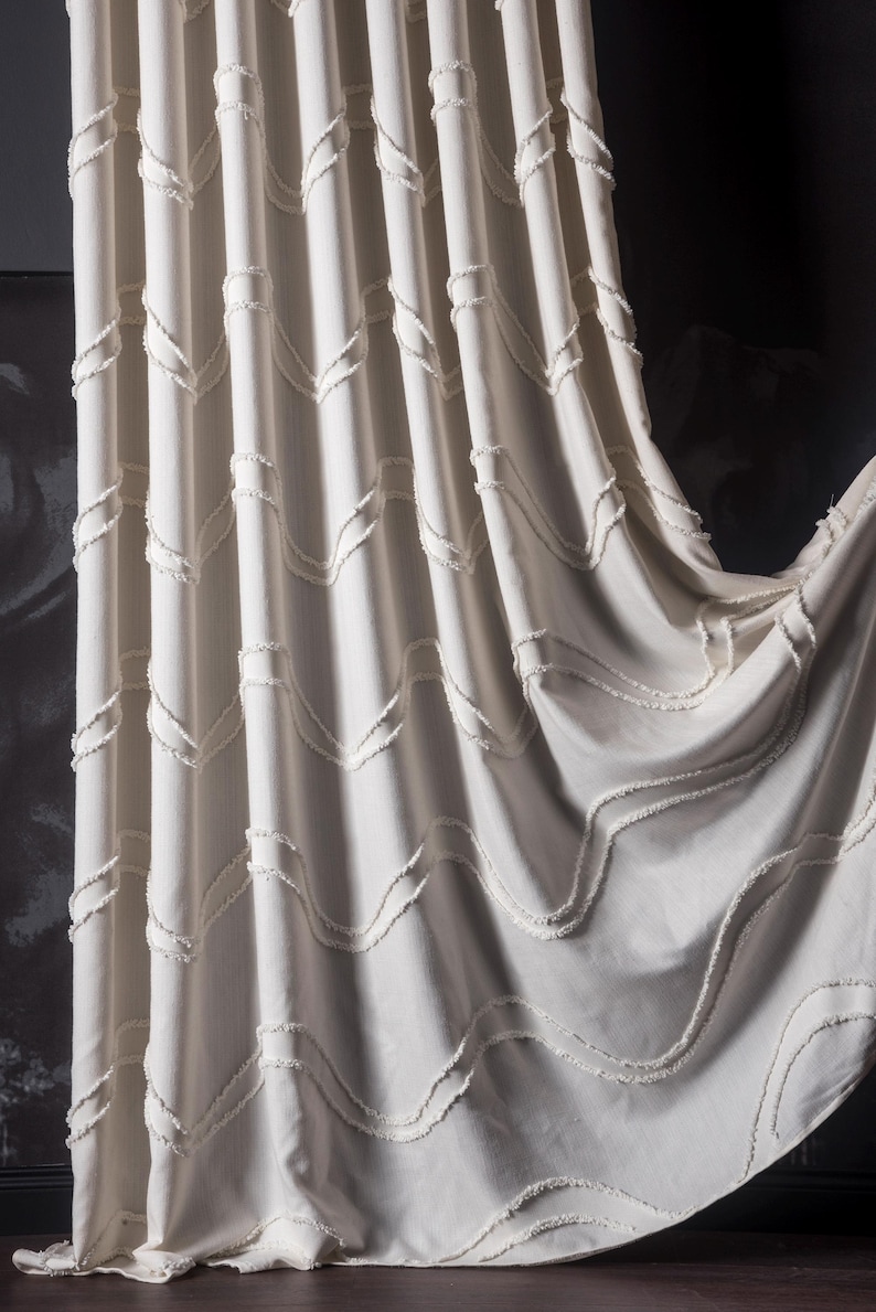 Terracotta Striped Tassel Curtains, Custom Size Soft Linen Fabric ...