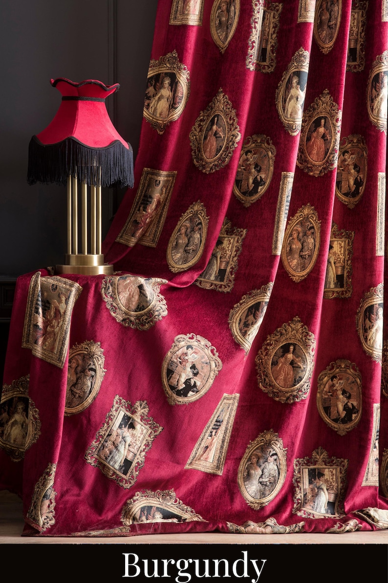Vintage Baroque Curtains Panel, Portrait Print Drapes, White Black ...
