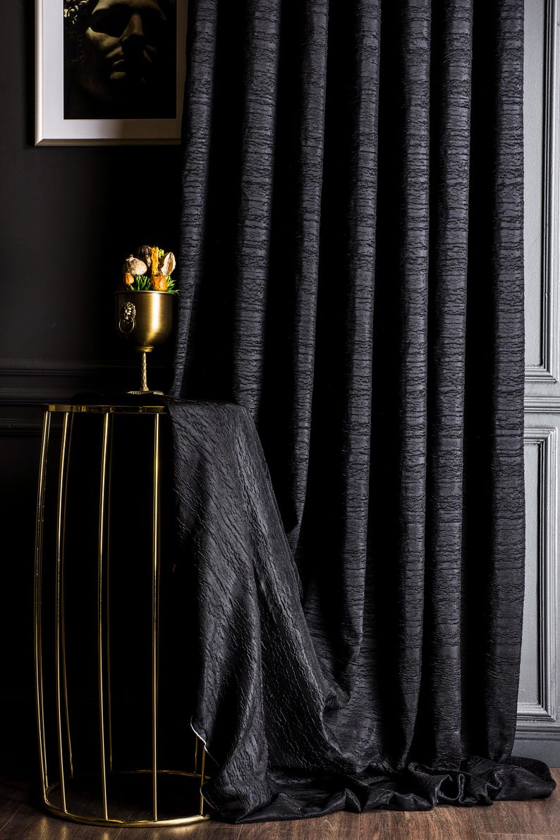 Bohemian Black Crinkled Curtains, Luxury Textured Curtains Panel ...