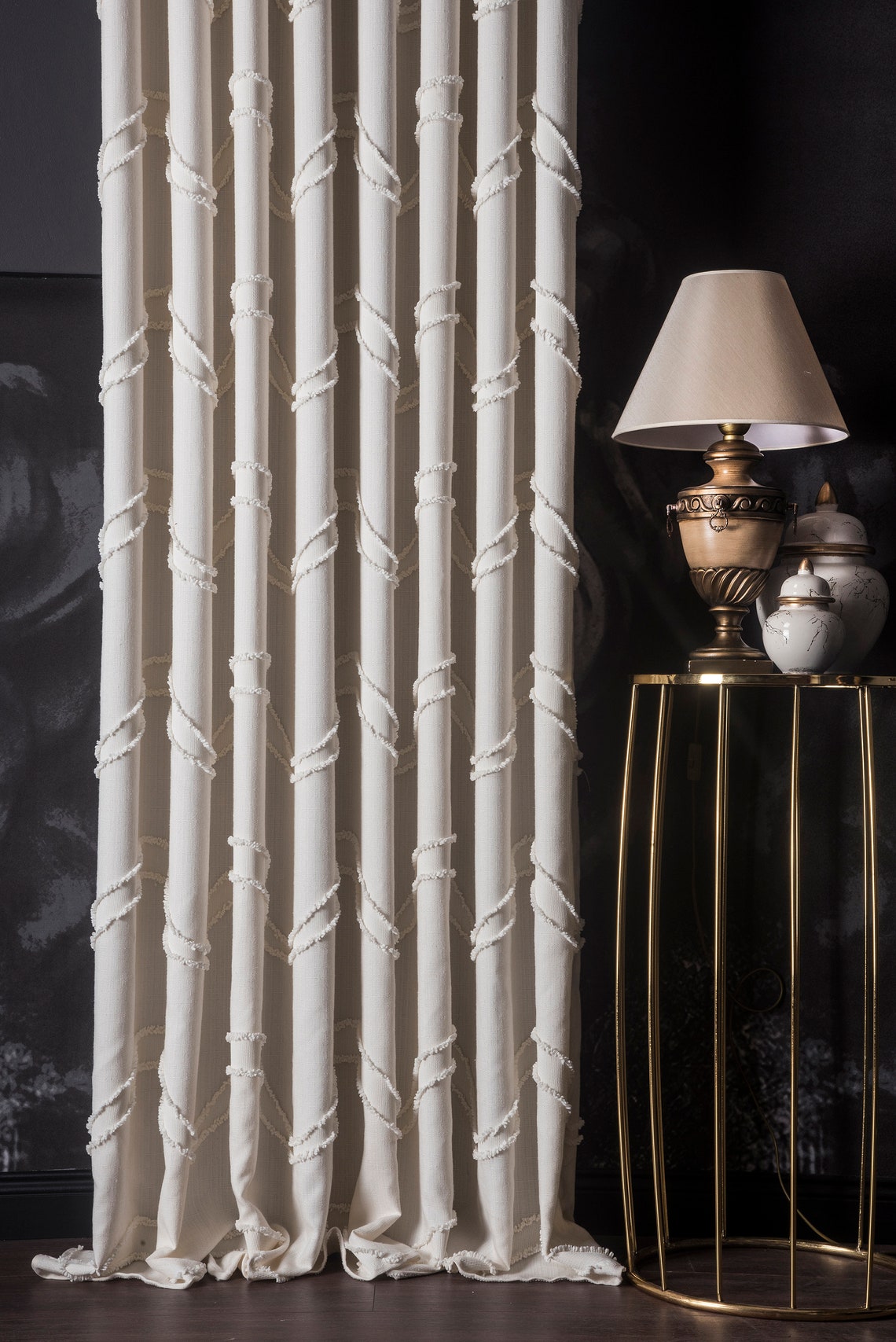 Navy Damasked Background Bedroom Curtain, Modern Luxury Curtain, Home ...