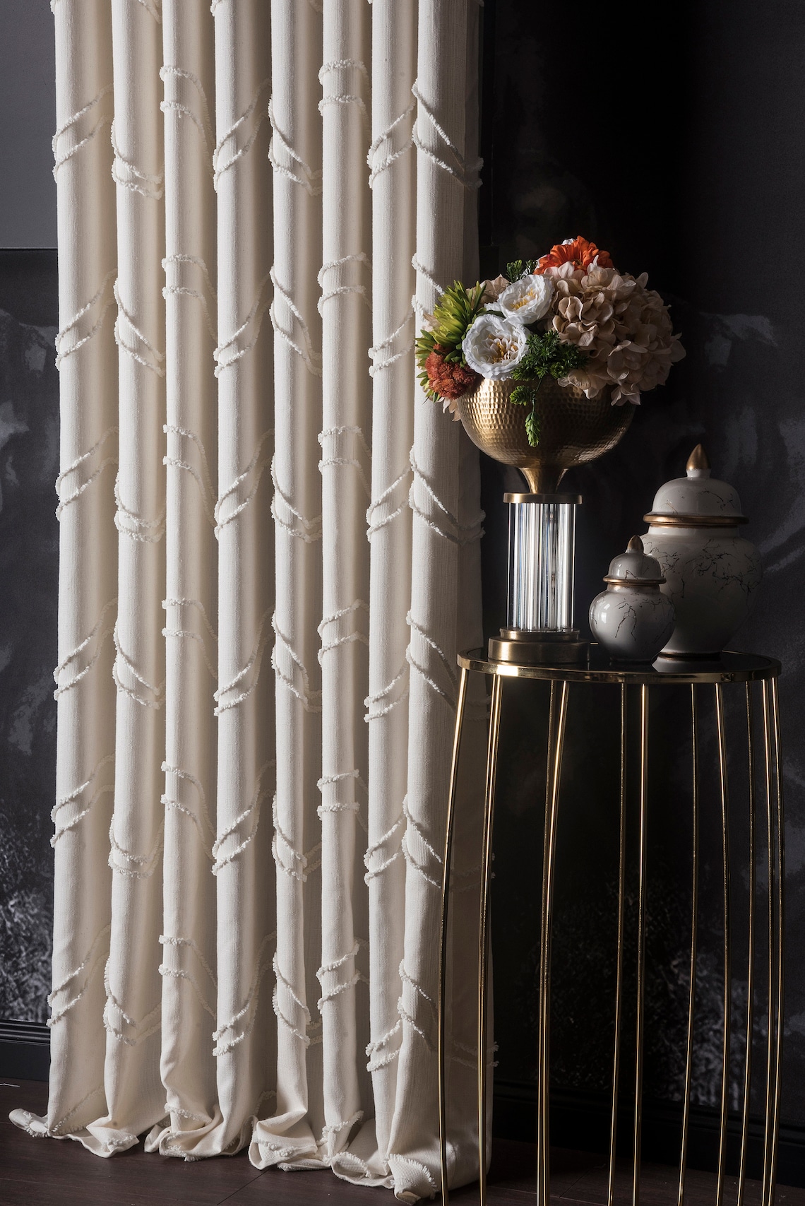 Navy Damasked Background Bedroom Curtain, Modern Luxury Curtain, Home ...