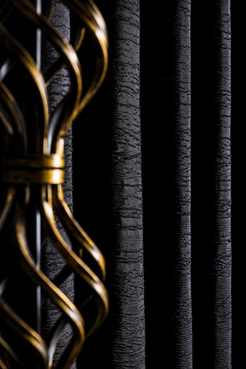 Bohemian Black Crinkled Curtains, Luxury Textured Curtains Panel ...