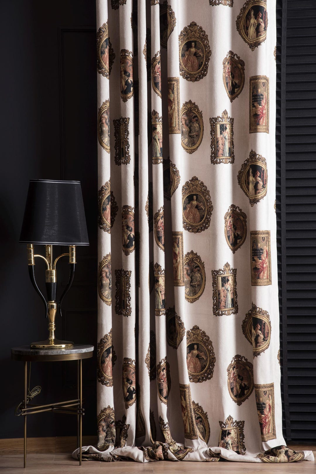 Vintage Baroque Curtains Panel, Portrait Print Drapes, White Black ...