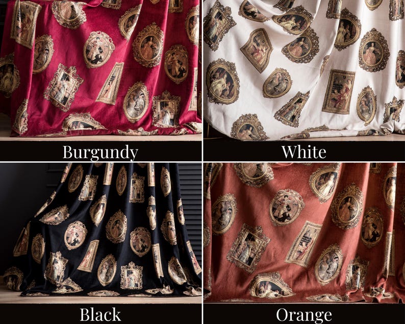 Vintage Baroque Curtains Panel, Portrait Print Drapes, White Black ...