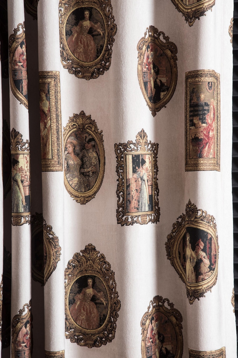 Vintage Baroque Curtains Panel, Portrait Print Drapes, White Black ...