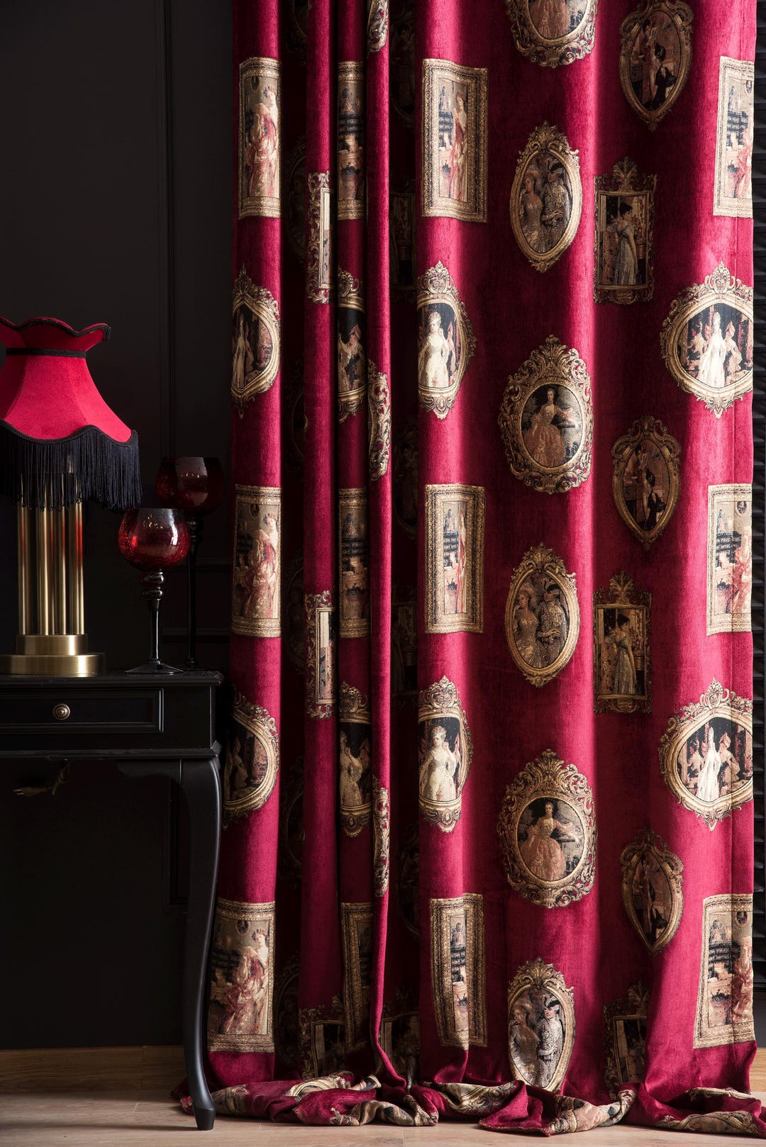 Vintage Baroque Curtains Panel, Portrait Print Drapes, White Black ...