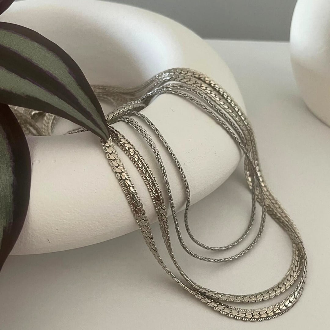 Silver Chain Necklace, Snake Chain, Thick Chain Necklace, Thin Silver ...